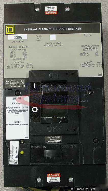 New square d LAL362501021 circuit breaker, 250 amp,